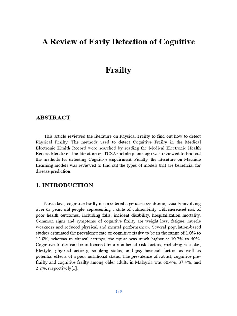 A Review of Early Detection of Cognitive Frailty | PDF