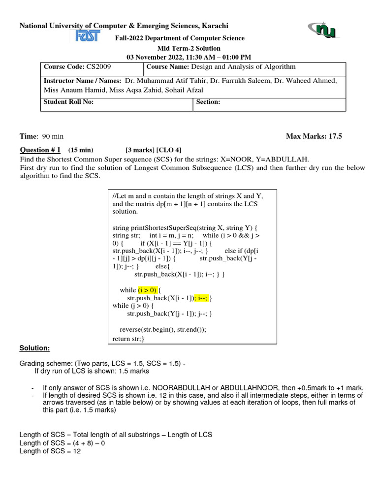 Mid2 2022 November Solution | PDF | Algorithms And Data Structures | Theoretical Computer Science