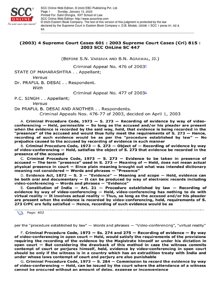 State of Maharashtra v. Dr. Praful B. Desai, ( (2003) 4 SCC 601) - Video | PDF