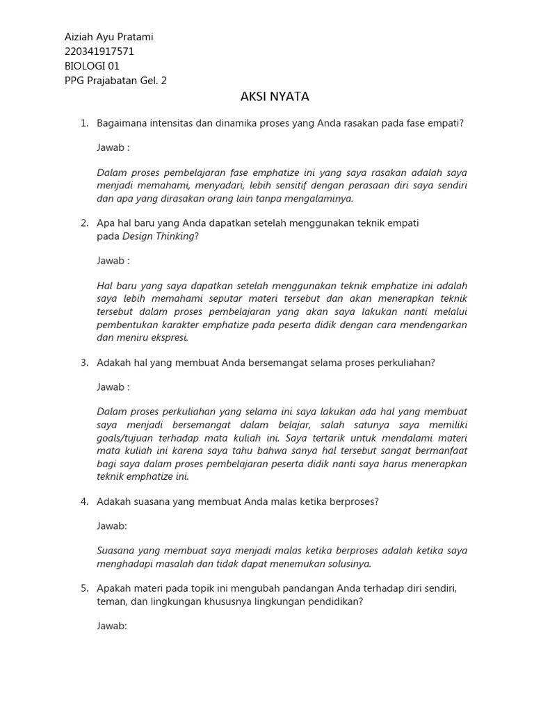 AKSI NYATA Topik 2 Design Thinking | PDF | Pengembangan Diri
