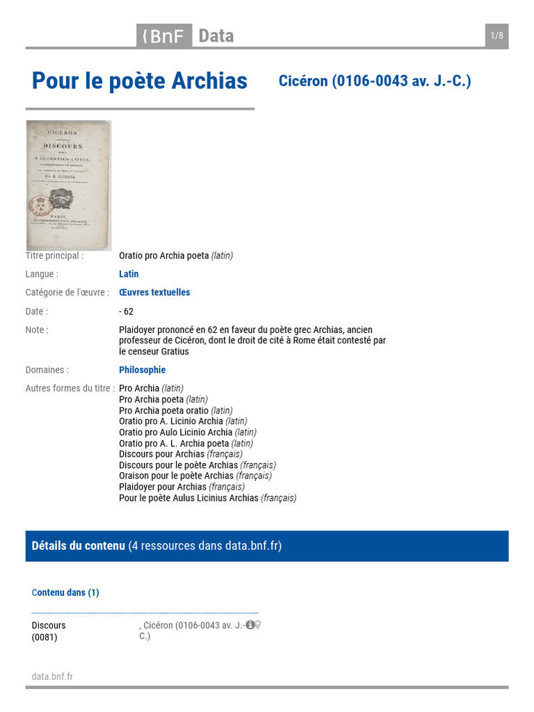 Pour Le Poète Archias: Cicéron (0106-0043 Av. J.-C.) | PDF