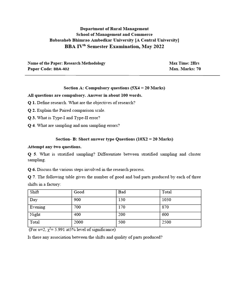 Research Methodology, BBA 402 | PDF | Teaching Methods & Materials