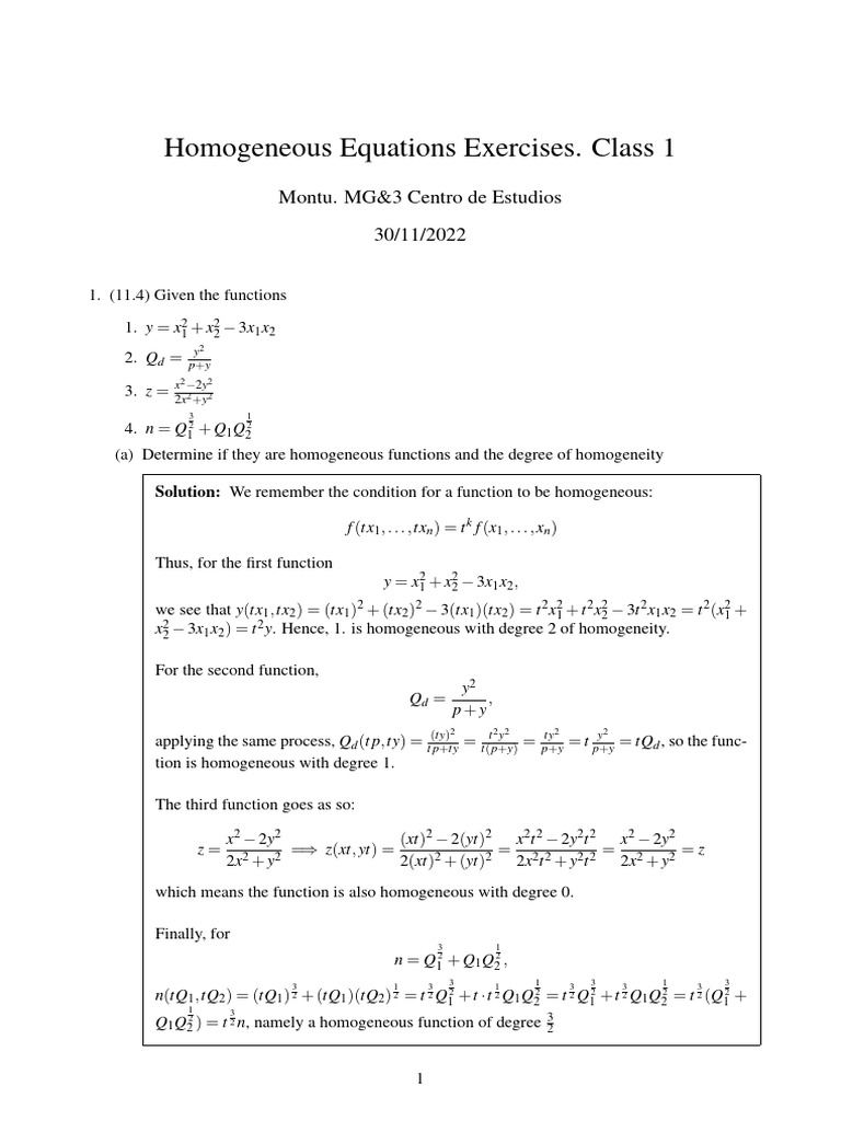 Homogeneous Equations Exercises | PDF | Mathematical Objects | Mathematical Relations