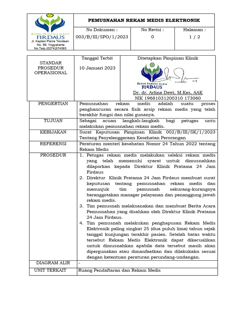 EP 13.3 SPO Pemusnahan Rekam Medis Elektronik | PDF
