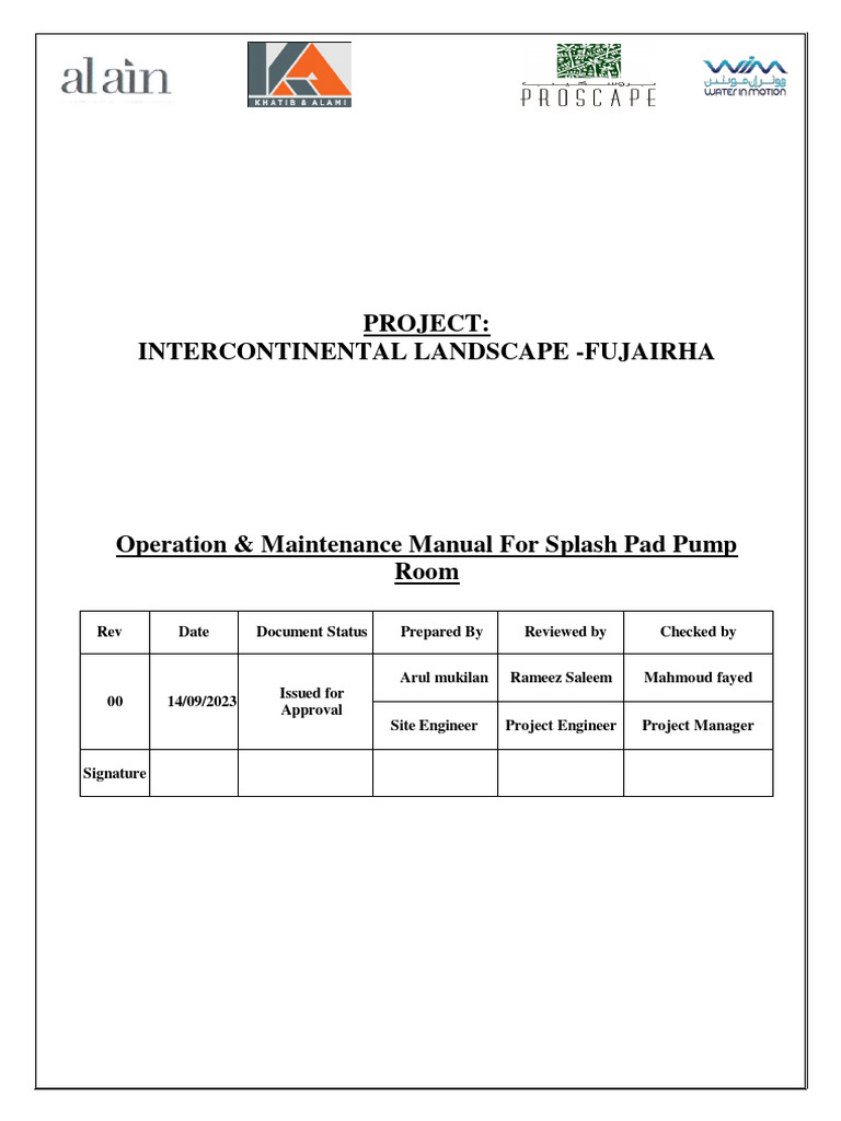Splash Pad Pump Room O&M Manual | PDF | Waste Management | Waste