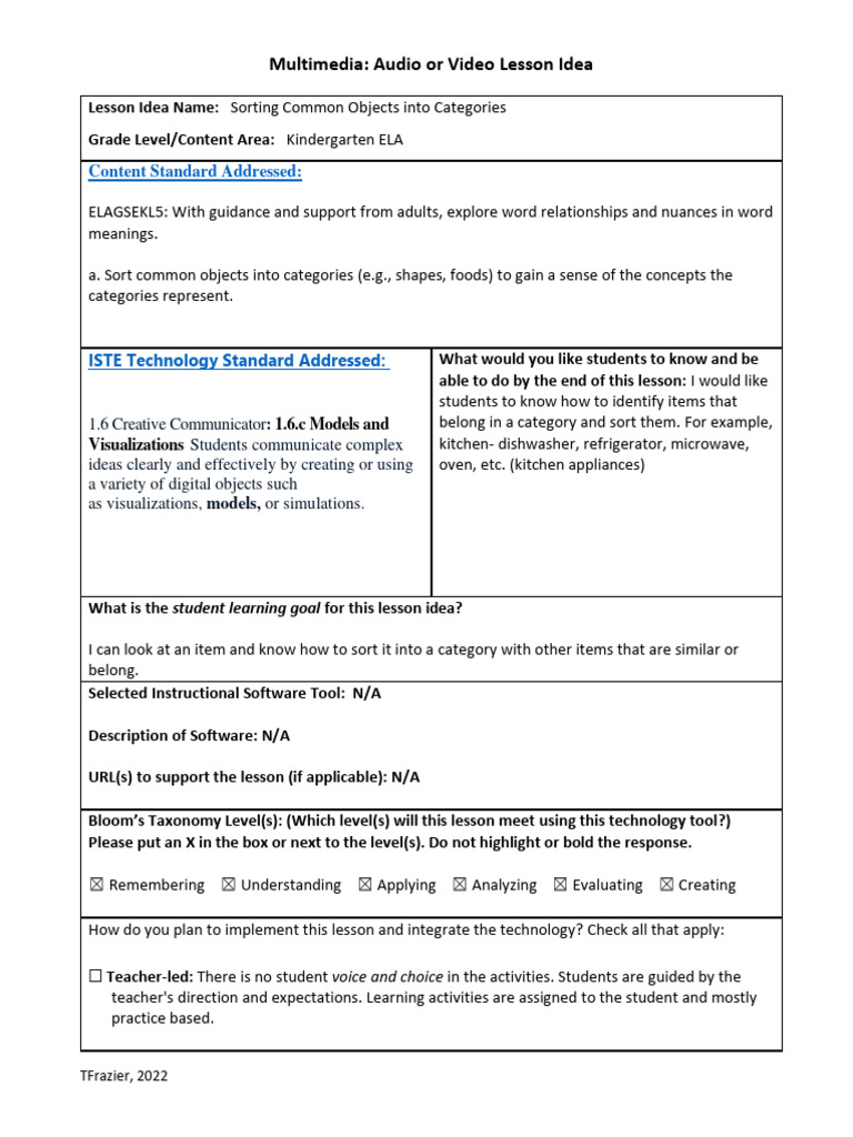 Multimedia Audio or Video Lesson Idea Template2022 | PDF | Multimedia ...