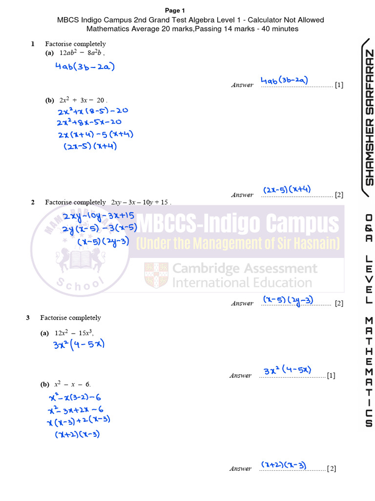 2 GT Algebra Level 1 Solution | PDF | Mathematics | Algebra