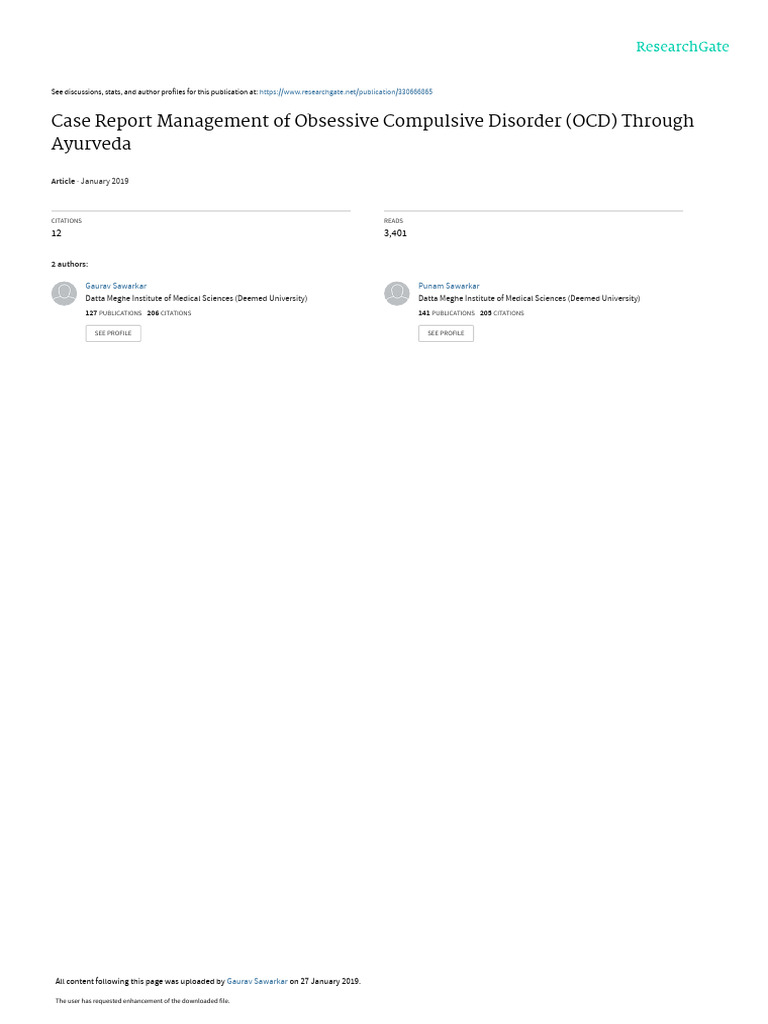 Case Report Management of Obsessive Compulsive Disorder (OCD) Through ...