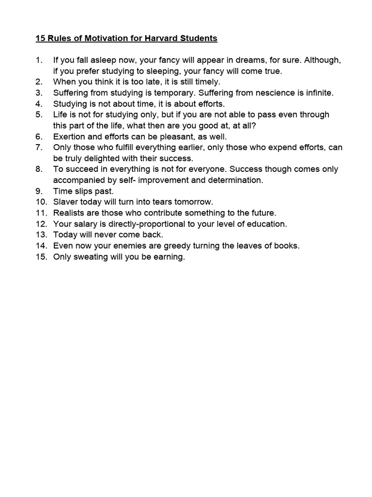15 Motivation Rules for Harvard Success | PDF | Career & Growth