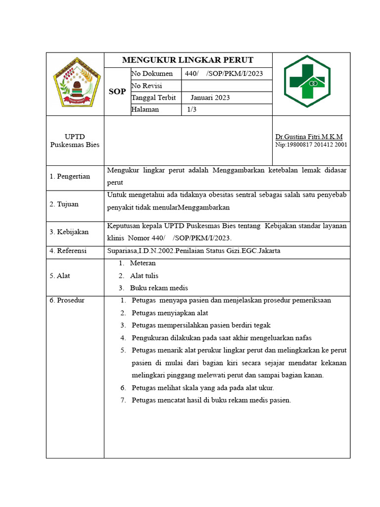 8.sop Pemeriksaan Lingkar Perut | PDF | Kesehatan Holistik | Sains ...