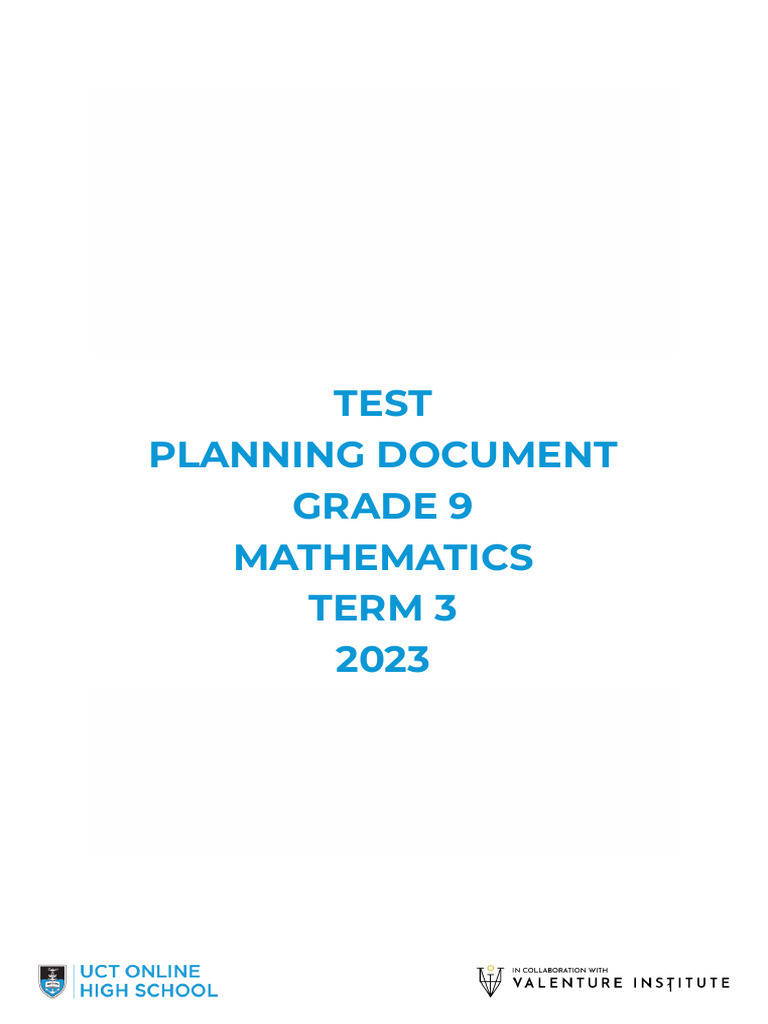 Mathematics Grade 9 T3 Cycle Test Planner | PDF