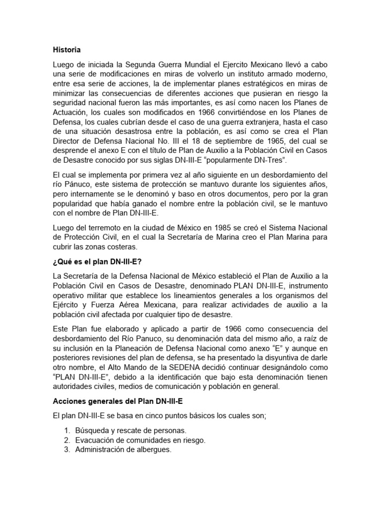 Plan DN-III-E: Auxilio en Desastres | PDF | La seguridad | Valores