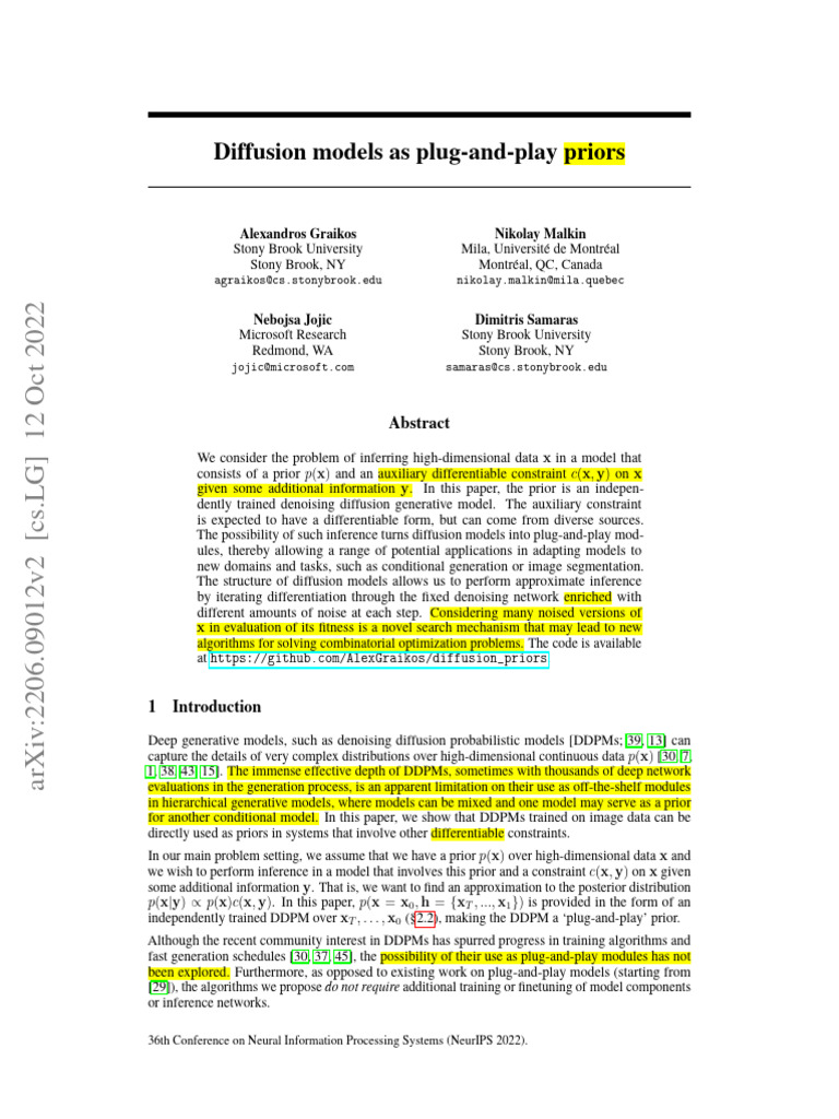 Diffusion Models As Plug-And-Play Priors | PDF