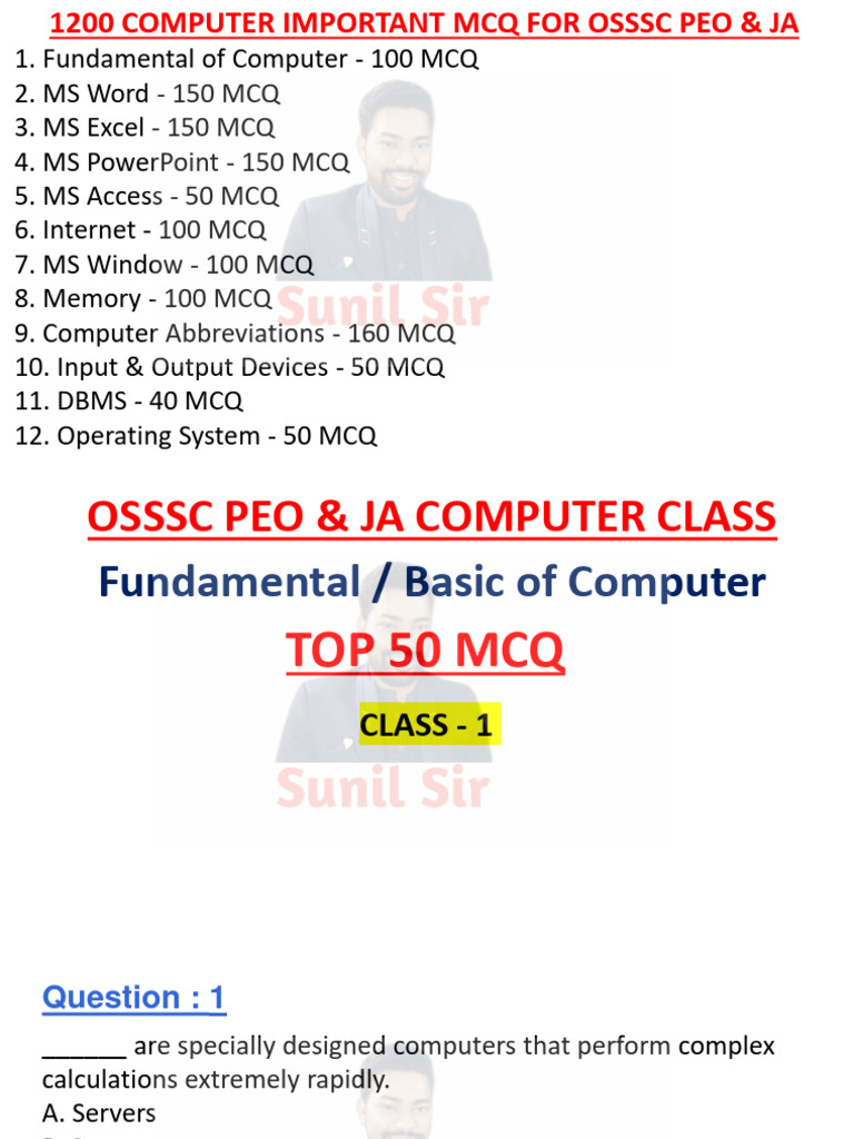 1200 Computer MCQ For Osssc Peo & Ja by Sunil Sir | PDF