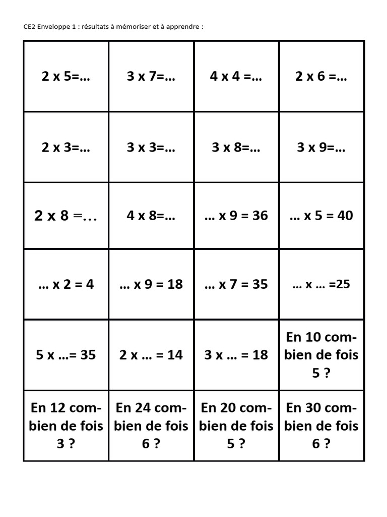 Cartons-Multiplications - Version Ce2 Adaptée Recto Verso | PDF