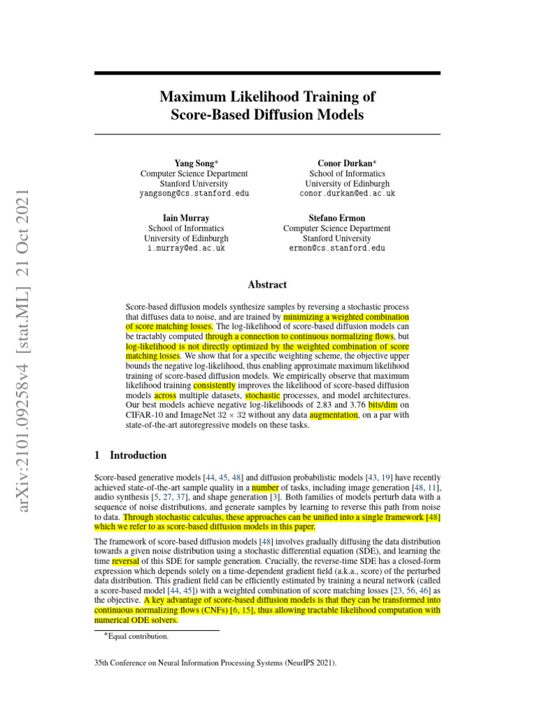 Maximum Likelihood Training Of Pdf Stochastic Differential Equation