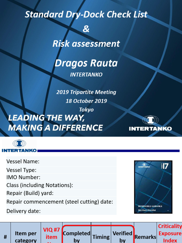 Dry Dock Checklist by Intertanko | PDF | Risk | Safety