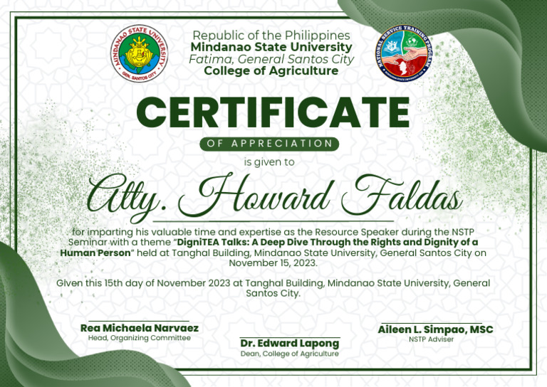 NSTP Certificate | PDF