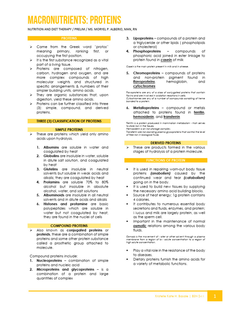 Nutrition and Diet Therapy Macronutrients Proteins | PDF