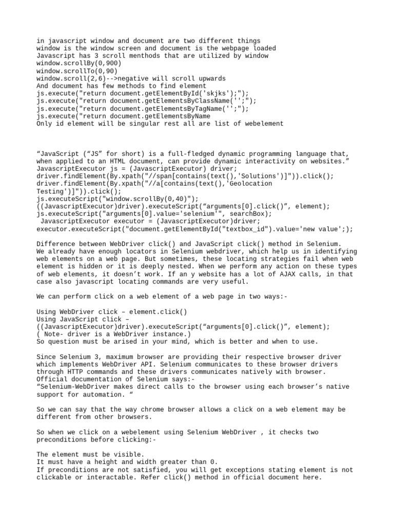 Javascript Method | PDF | Selenium (Software) | World Wide Web