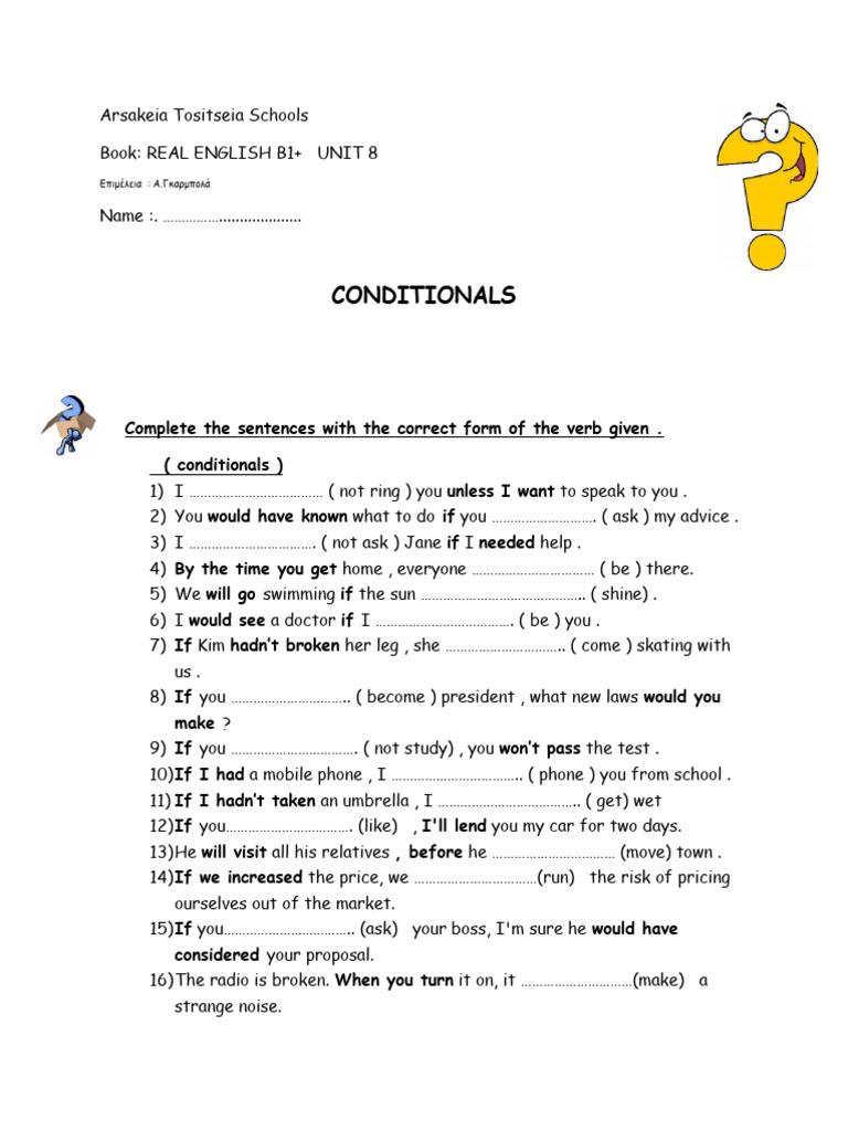 REAL ENGLISH B1+ UNIT 8 CONDITIONALS | PDF