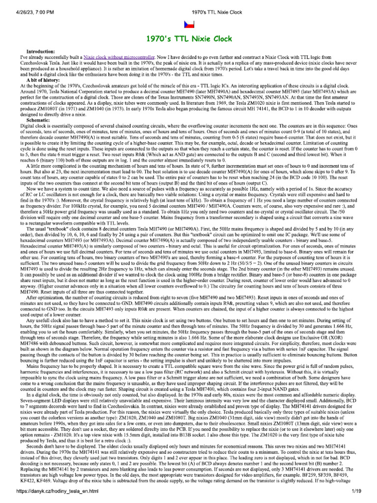 1970's TTL Nixie Clock | PDF