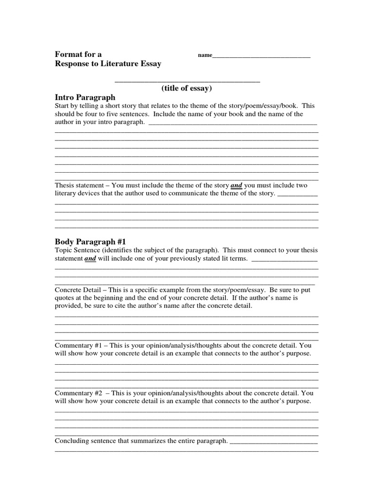 Response to Literature Essay Format | PDF | Language Arts & Discipline