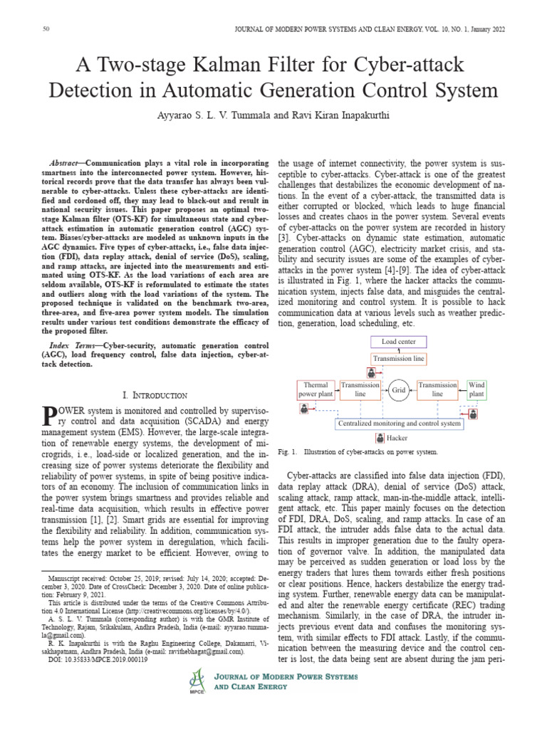 A Two Stage Kalman Filter For Cyber Attack Detection In Automatic Generation Control System