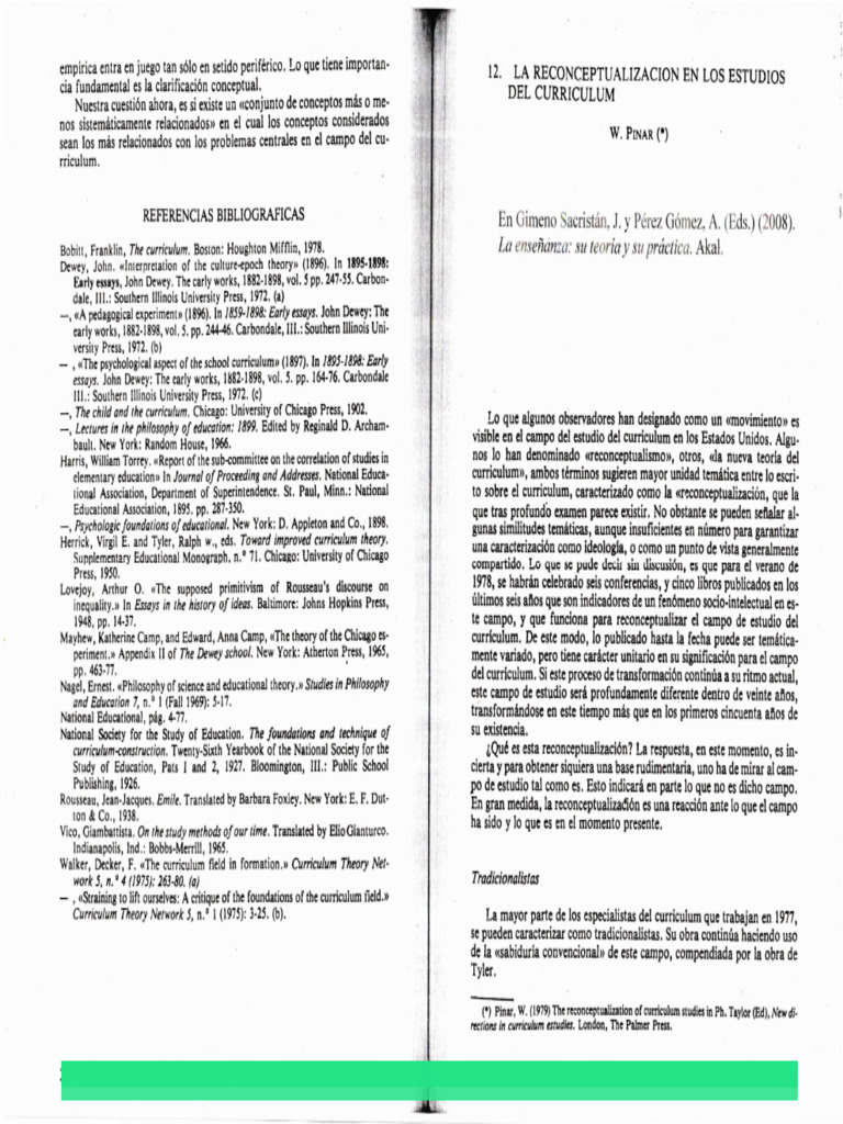 Pinar, W. La Reconceptualización | PDF | Plan de estudios ...