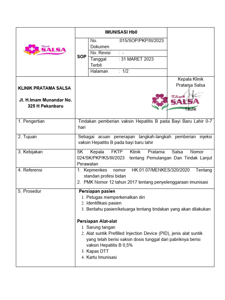 Sop Pemberian HB0 | PDF