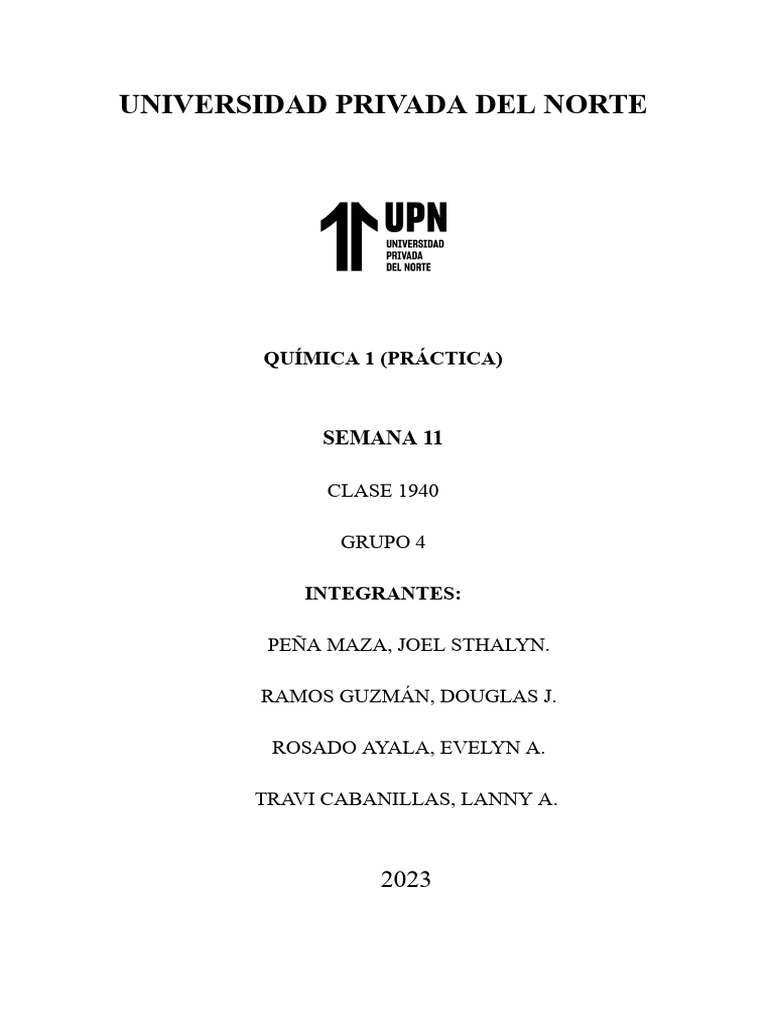 Universidad Privada Del Norte: Química 1 (Práctica) | PDF