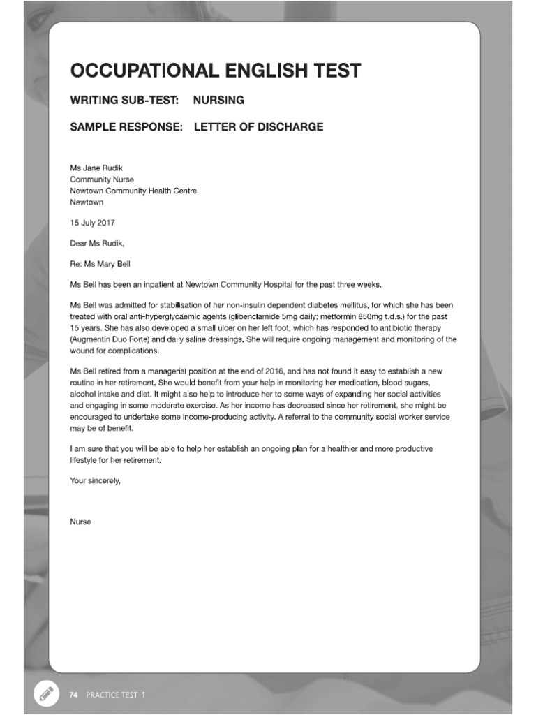 Oet Discharge Letter Sample Answer | PDF Oet Discharge Letter Sample Answer | PDF