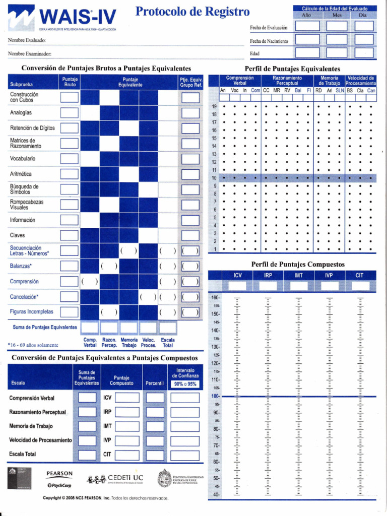 WAIS-IV Protocolo de Registro1pdf | PDF