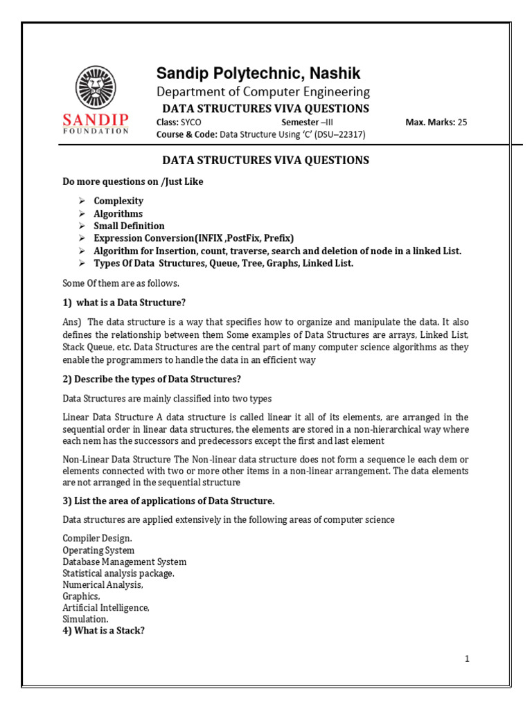 Data Structures Viva Questions | PDF | Queue (Abstract Data Type) | Data Management
