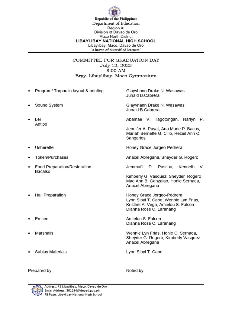 Committee For Graduation Day | PDF