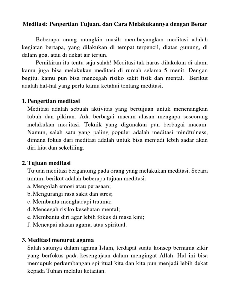 Panduan Meditasi: Tujuan & Cara Tepat | PDF