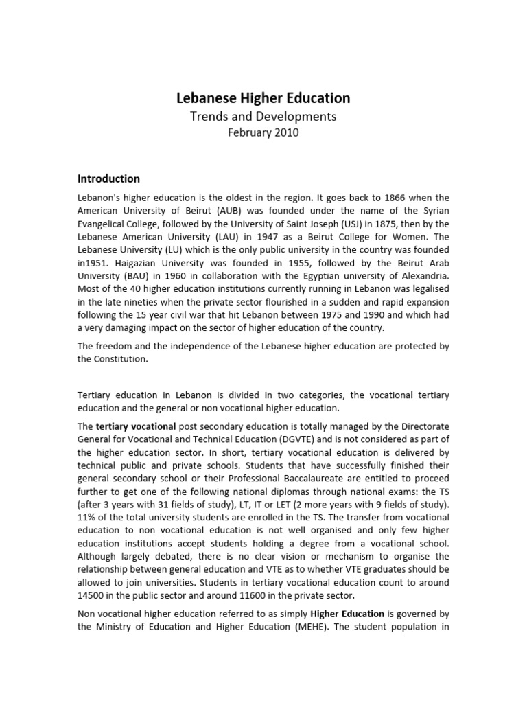 LEBANON Higher Education Trends and Developments 597826 | PDF | Academic Degree | Bachelor's Degree