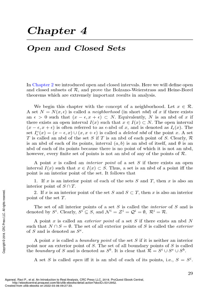 An Introduction To Real Analysis - (4 Open and Closed Sets) | PDF
