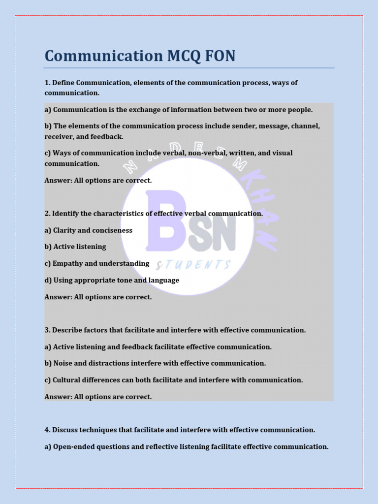 Communication MCQ Fon by Nadeem Khan | PDF