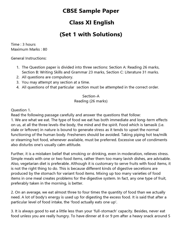 Sample Paper Xi Set -1 | PDF | Laughter | Poetry