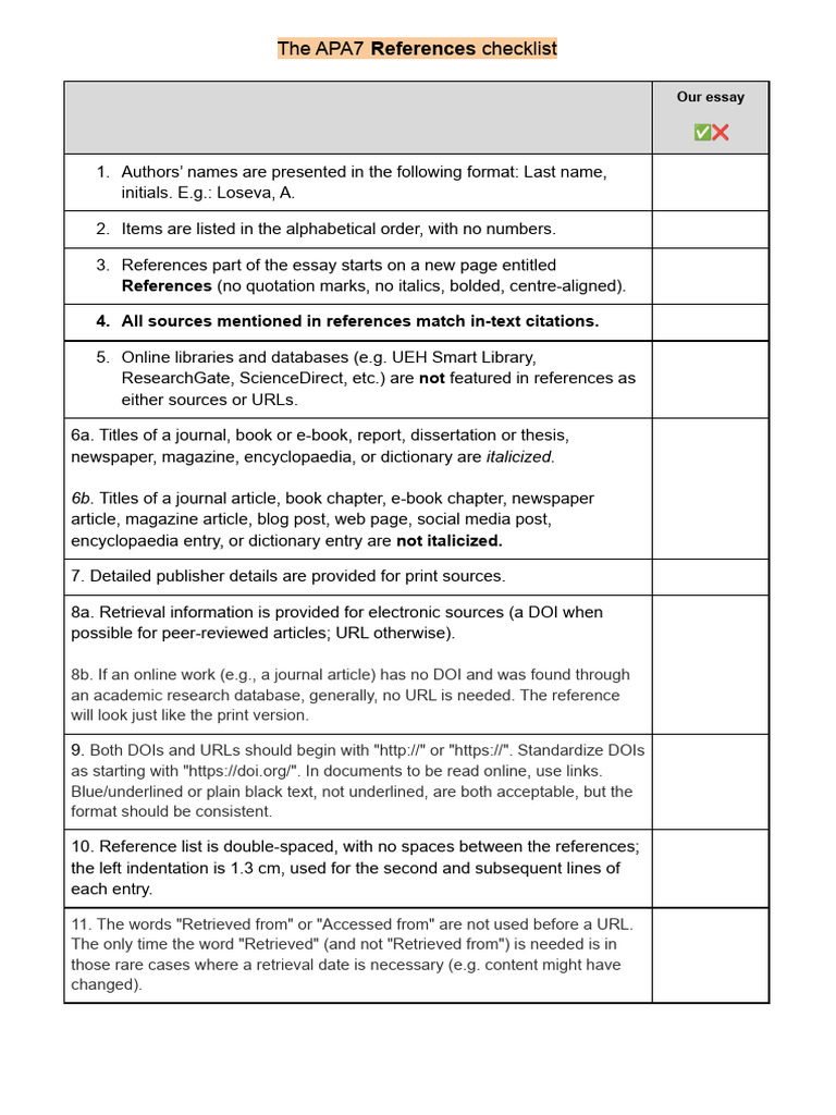 APA 7 Checklist | PDF