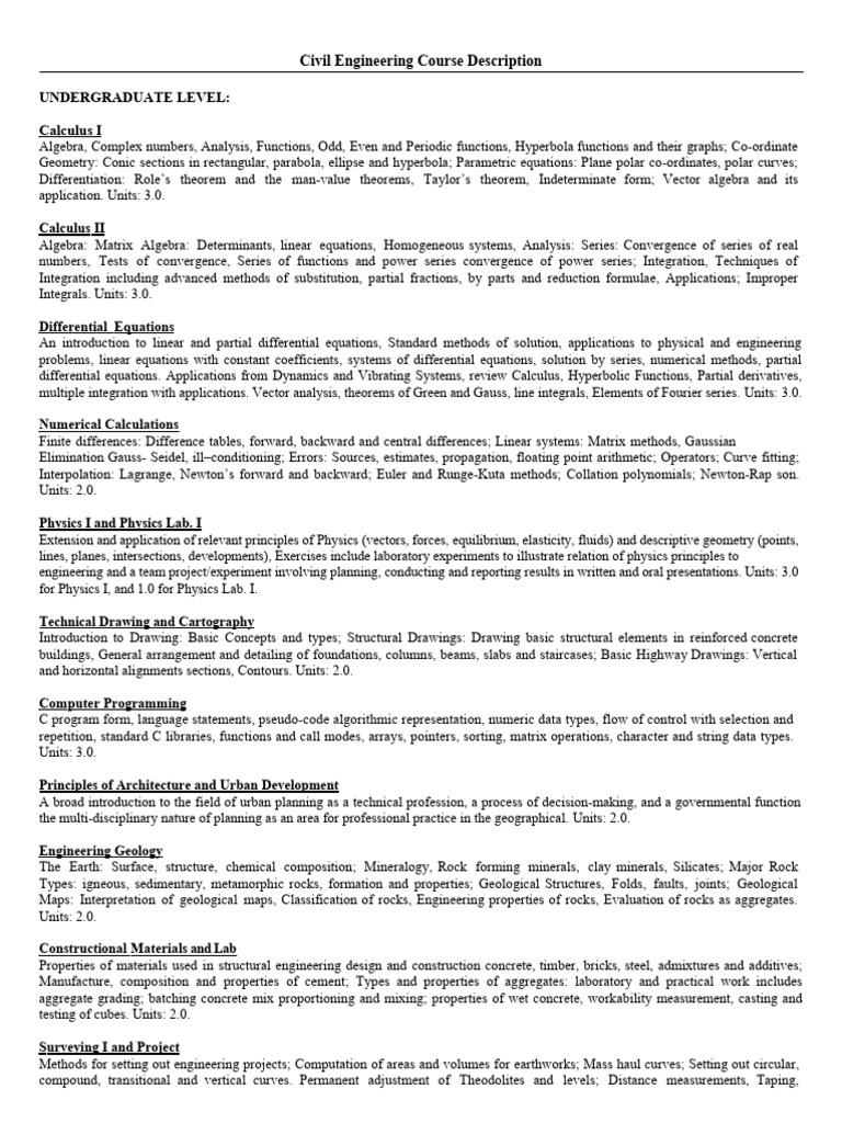 Civil Engineering Course Description | PDF