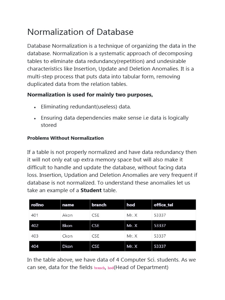 Normalization Of Database Pdf Table Database Information