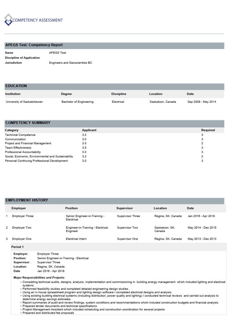 CompetencyReport Sample APEGS Applicant Jun6 2018 General View | PDF