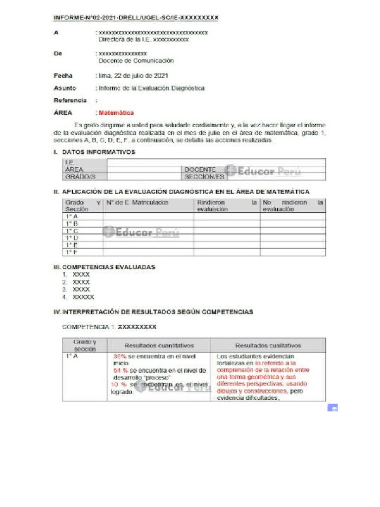 Informe de Evaluacion Diagnostica | PDF