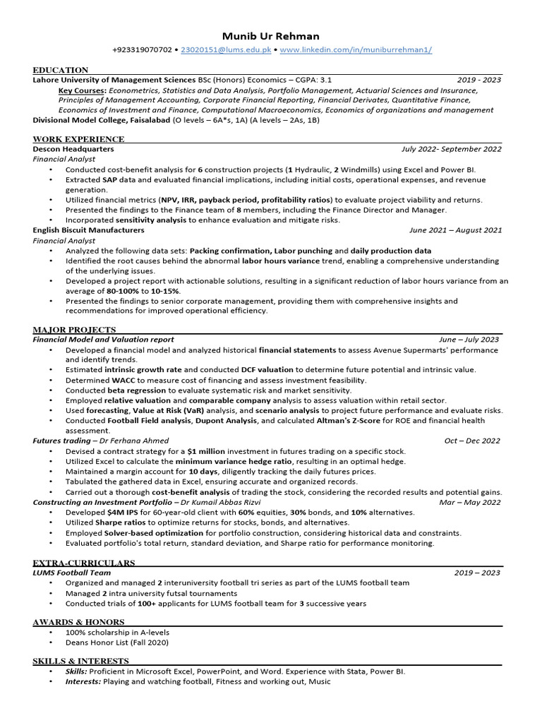 Resume - (Munib Ur Rehman) | PDF