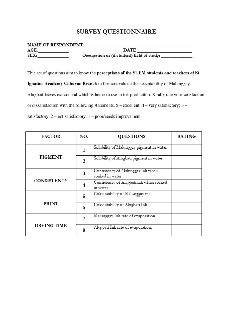 Survey Questionnaire Research | PDF | Ink