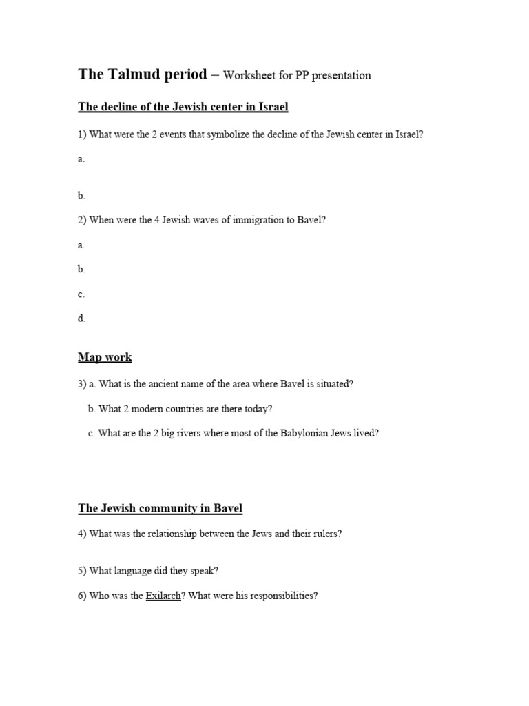 The Talmud Period - Worksheet For PP Presentation | PDF | History