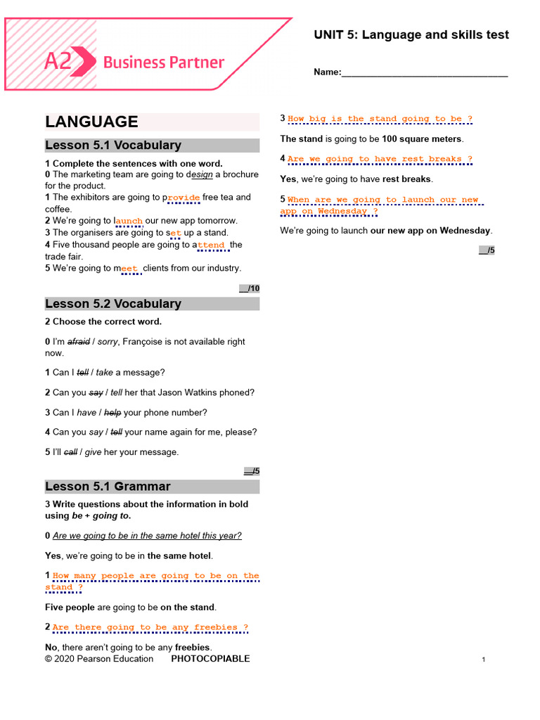 Business Partner - A2 - Tests - Unit - 5 | PDF | Language Arts ...