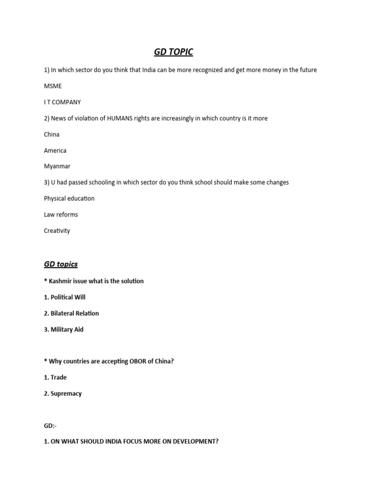 All GD Topic For SSB Interview | PDF